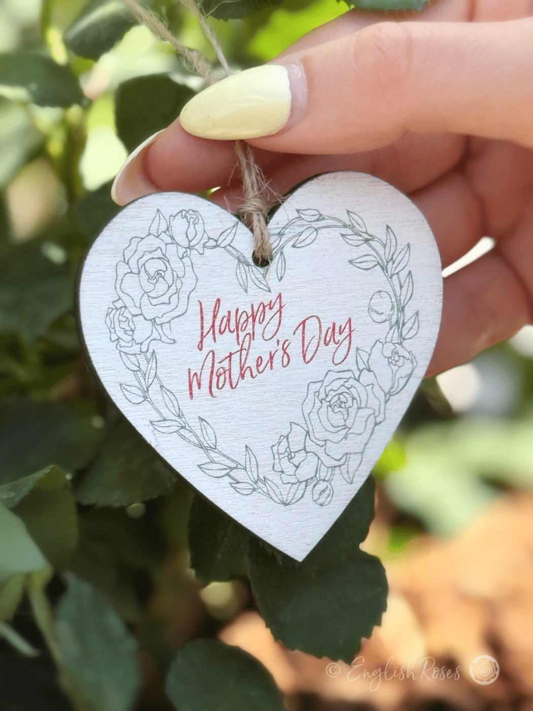 'Happy Mother's Day' Wooden Tag 6.5cm - English Roses